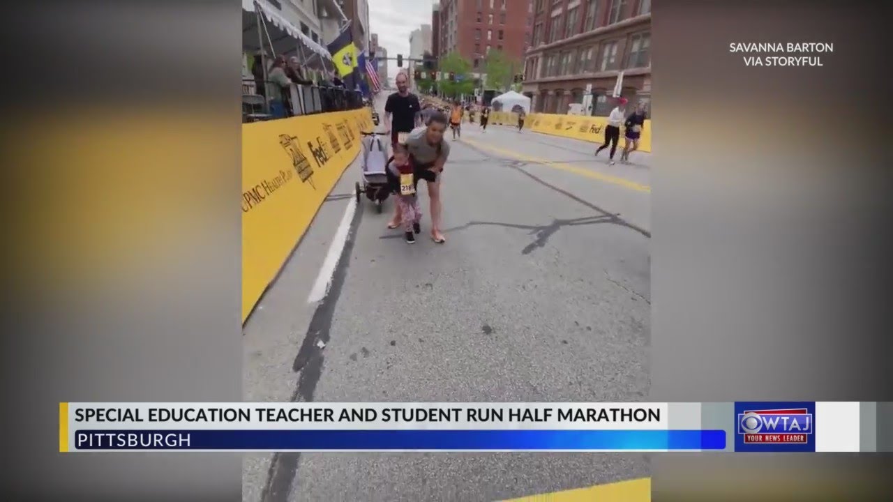 Special Education teacher, student run half marathon - YouTube