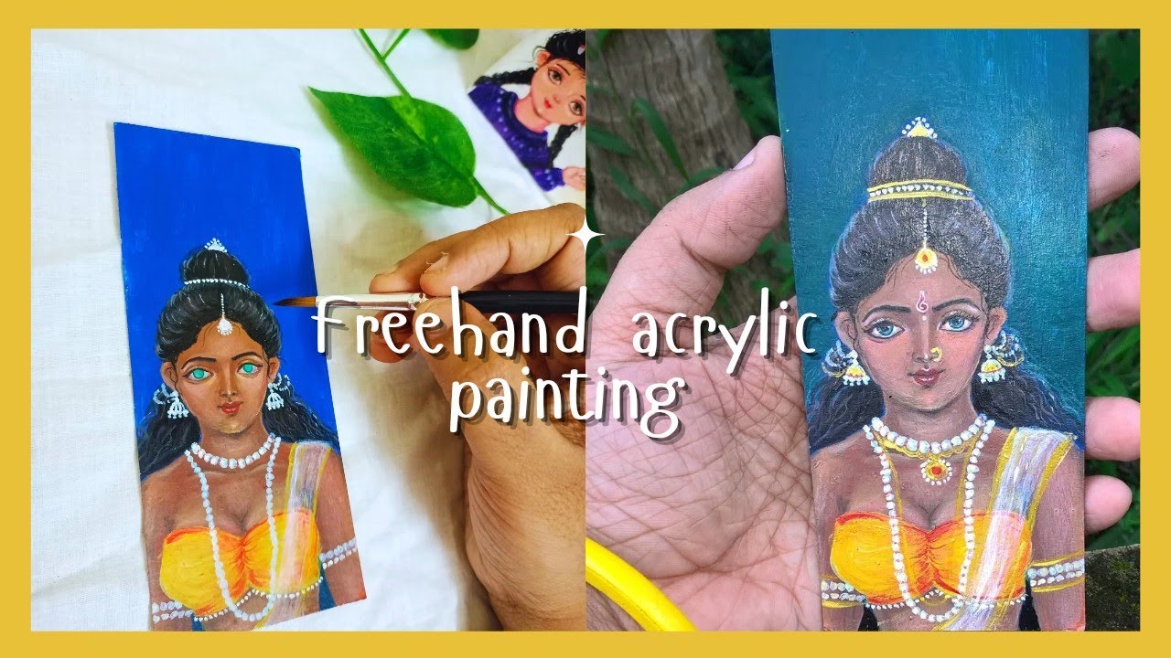 How to paint an Indian fictional character on a waste card with acrylic ...