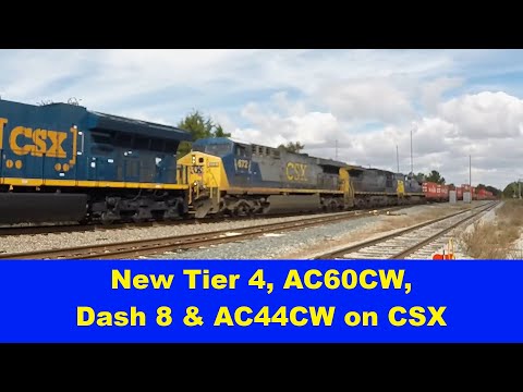 Brand New GE Tier 4 Locomotive Leads Double Stack / Trailer Train - CSX 3283, 672, 352, 7344 ...