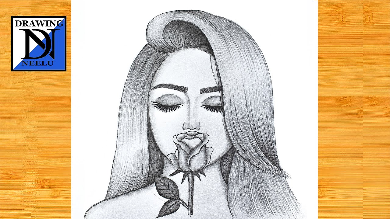 How to draw a Girl with Rose -Easy sketch || Pencil sketch for beginner ...