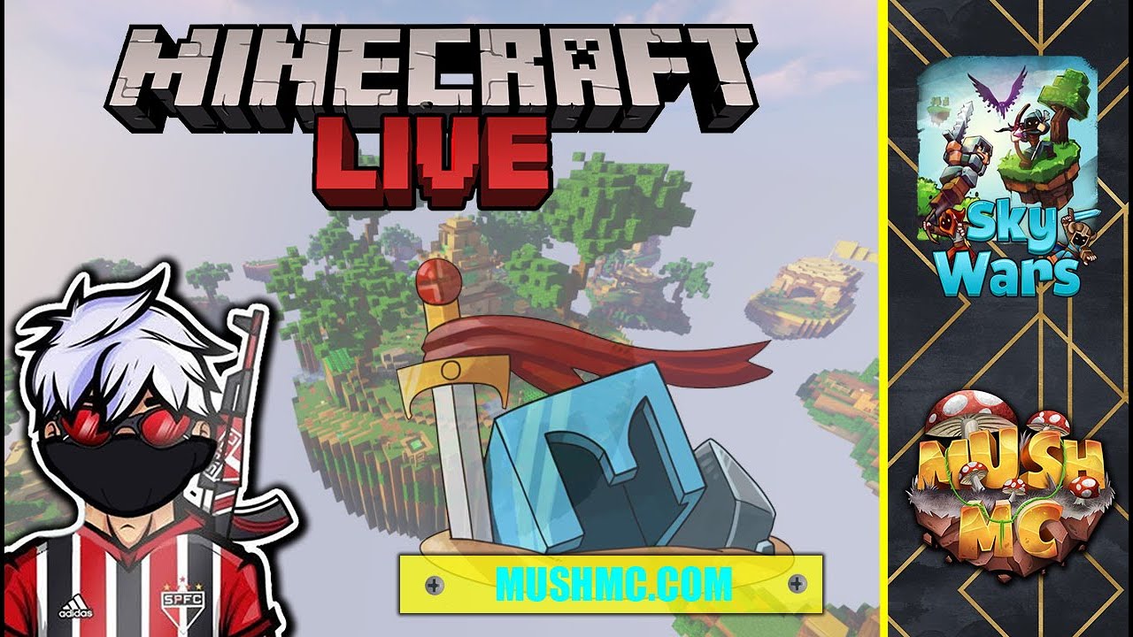 MINECRAFT AO VIVO - MushMC - SkyWars - BedWars - #1K - YouTube