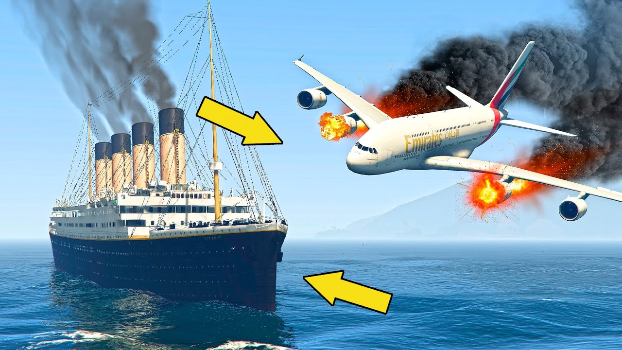 AIRBUS A380 CRAZY Crashes Into TITANIC And Both Sinking | Emergency ...