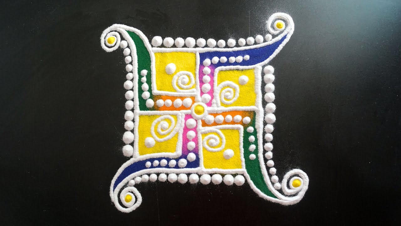 Swastik Rangoli Designs With Colours || Multi Colour Swastik Rangoli ...