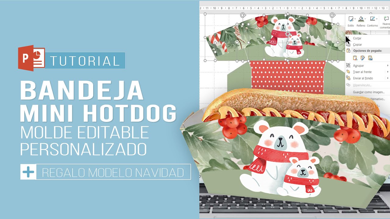 👩‍💻🌭Como hacer bandeja o charola mini hot dog muy fácil y rápido en powerpoint (🎅EDITABLE GRATIS ...
