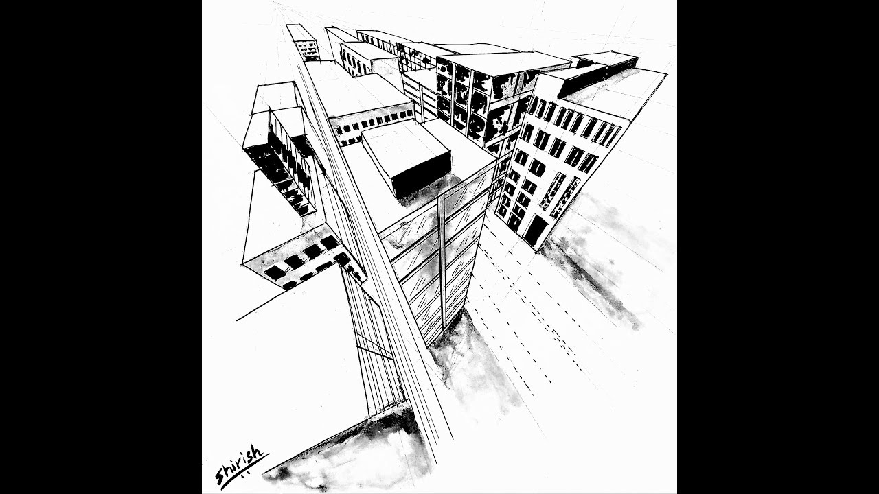 Draw a Sketch in Three point Perspective - Bird's Eye View - Part 2 ...