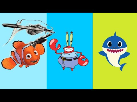 7 DRAW MAGIC PEN Crab, Baby Shark, Patrick Star, Nemo, Dolphin ...
