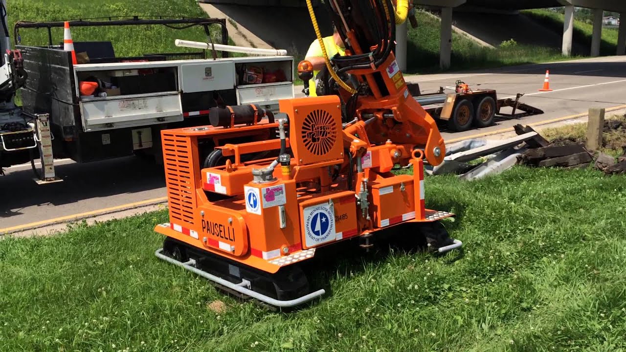 Pauselli Guardrail Post Driver (Machine Manuverablity) - YouTube