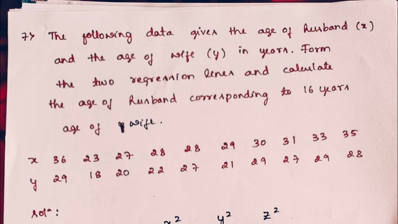 Coefficient of Correlation & Lines of Regression | Problem 7 ...