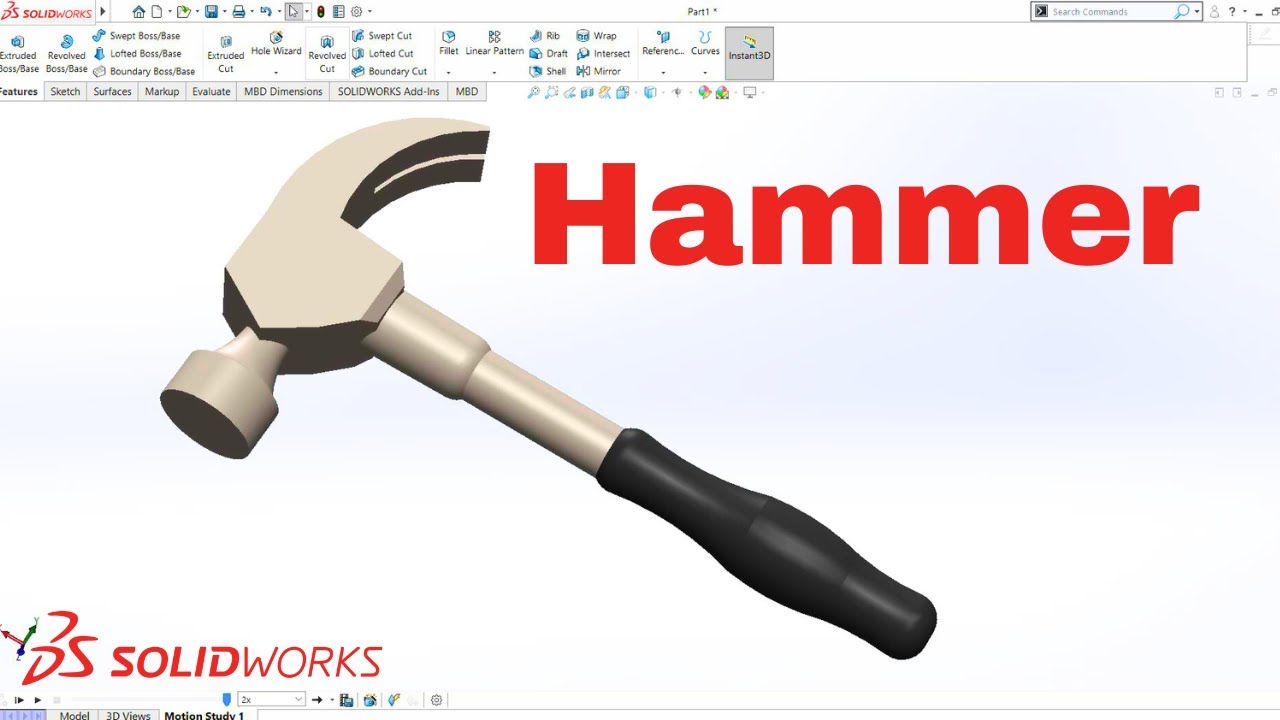Design Hammer in SolidWorks | SolidWorks Beginner Tutorial | Hammer ...