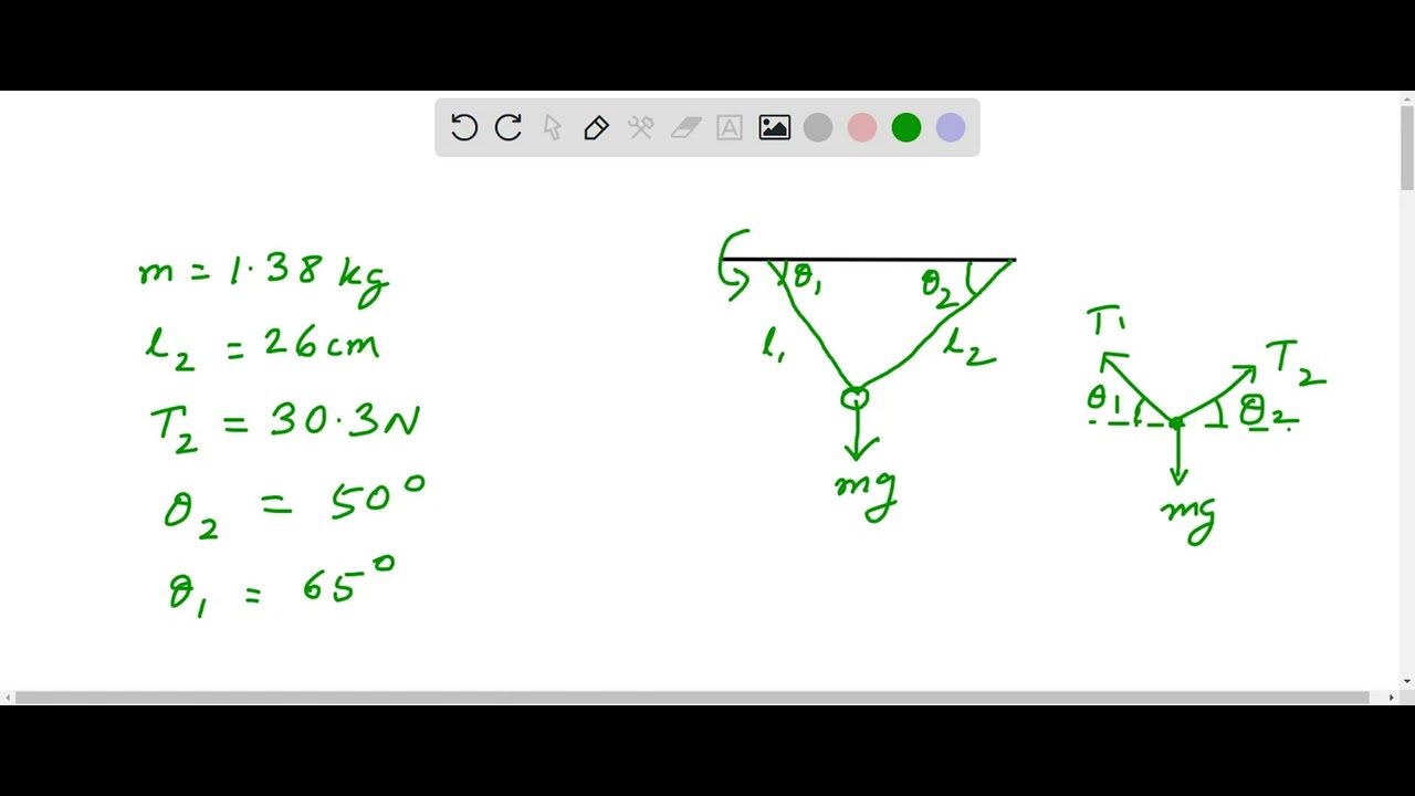 4.A 1.38 kg ball is connected by means of two ideal strings to ...