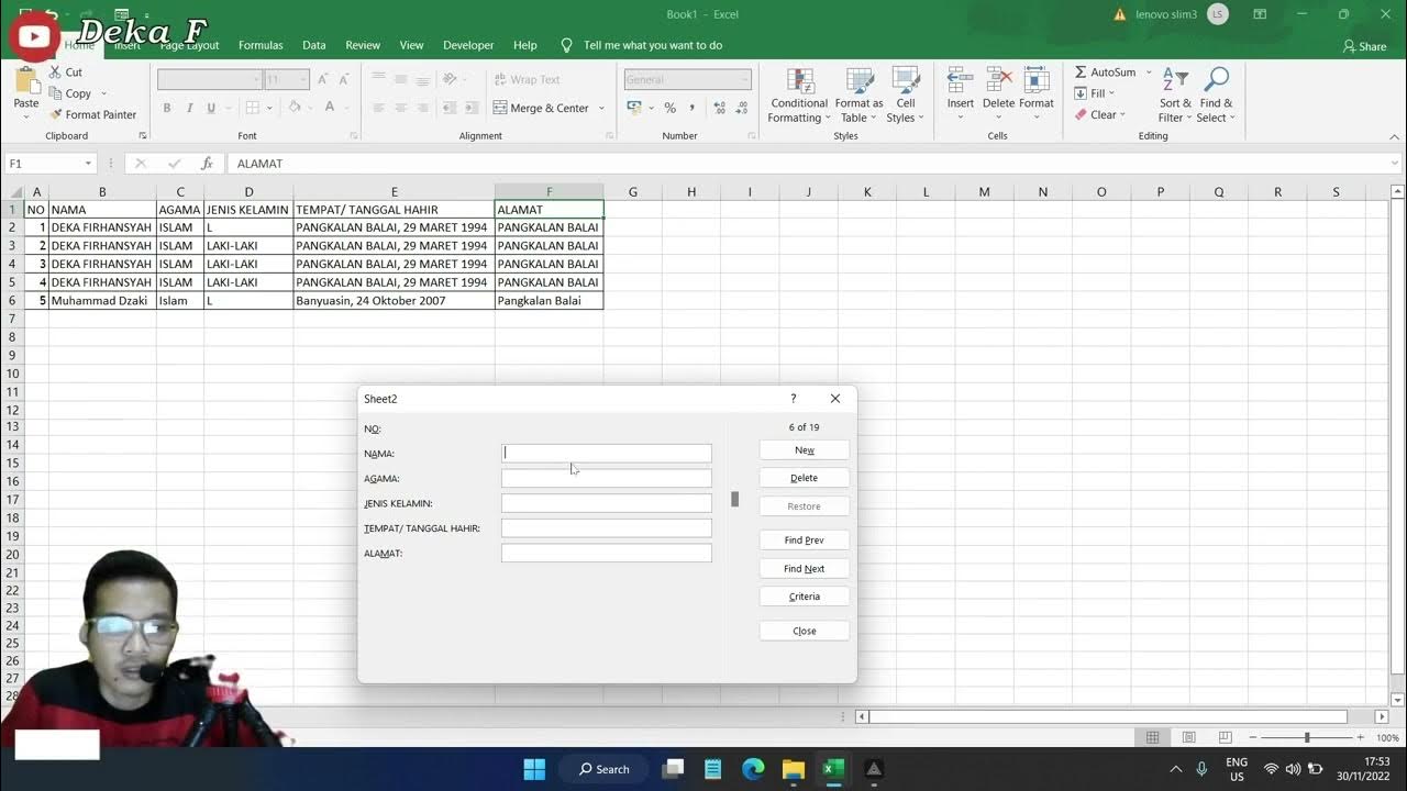 Cara Membuat Form Input Data Tanpa Coding di exel - YouTube
