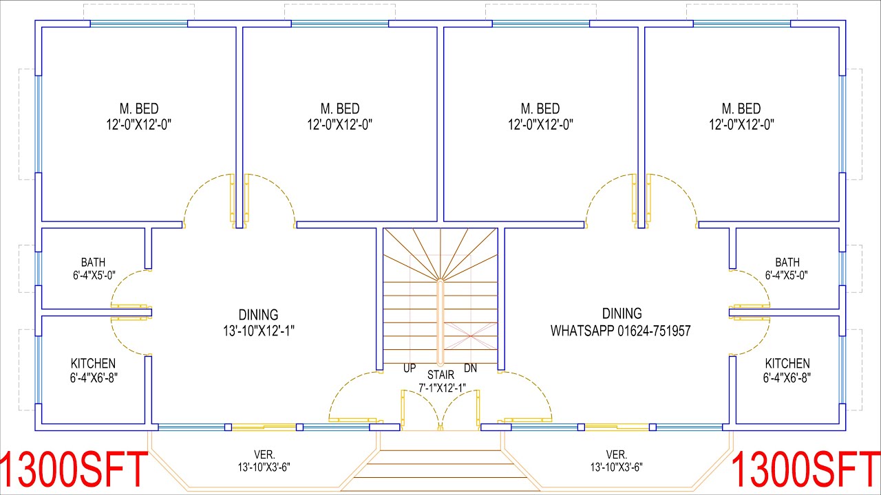 HOUSE PLAN DESIGN | EP 115 | 1300 SQUARE FEET TWO-UNIT HOUSE PLAN | LAYOUT PLAN - YouTube