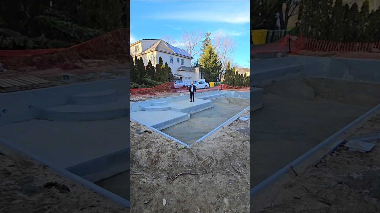 A behind-the-scenes look a pool in the making, designed with modern ...