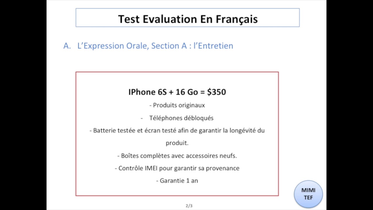 Tef / Tef Canada - Section A, Expression Orale : CONVERSATION - N°1 ...
