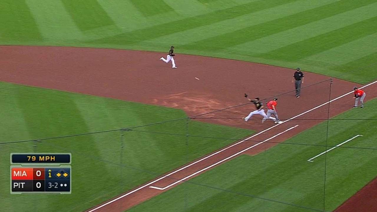 MIA@PIT: Baker hits an RBI infield single - YouTube