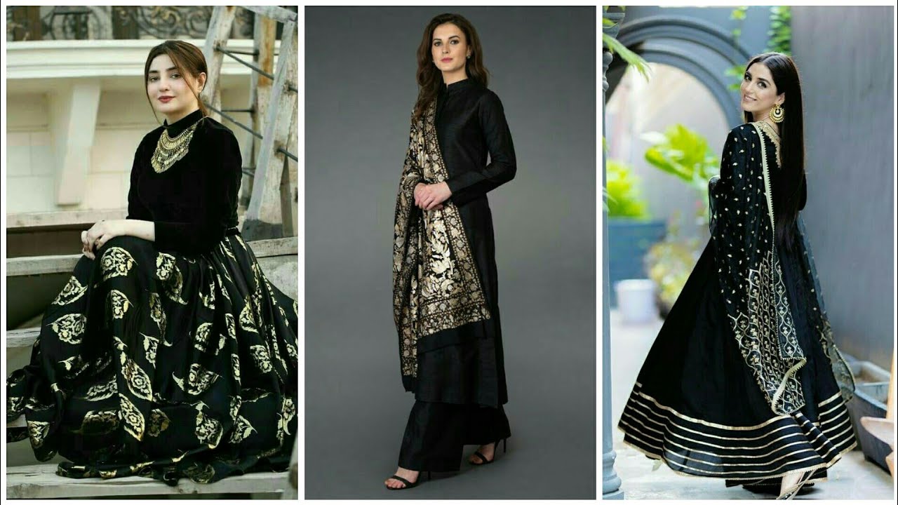 Beautiful black long frock designing ideas/ Amazing black dress design ...