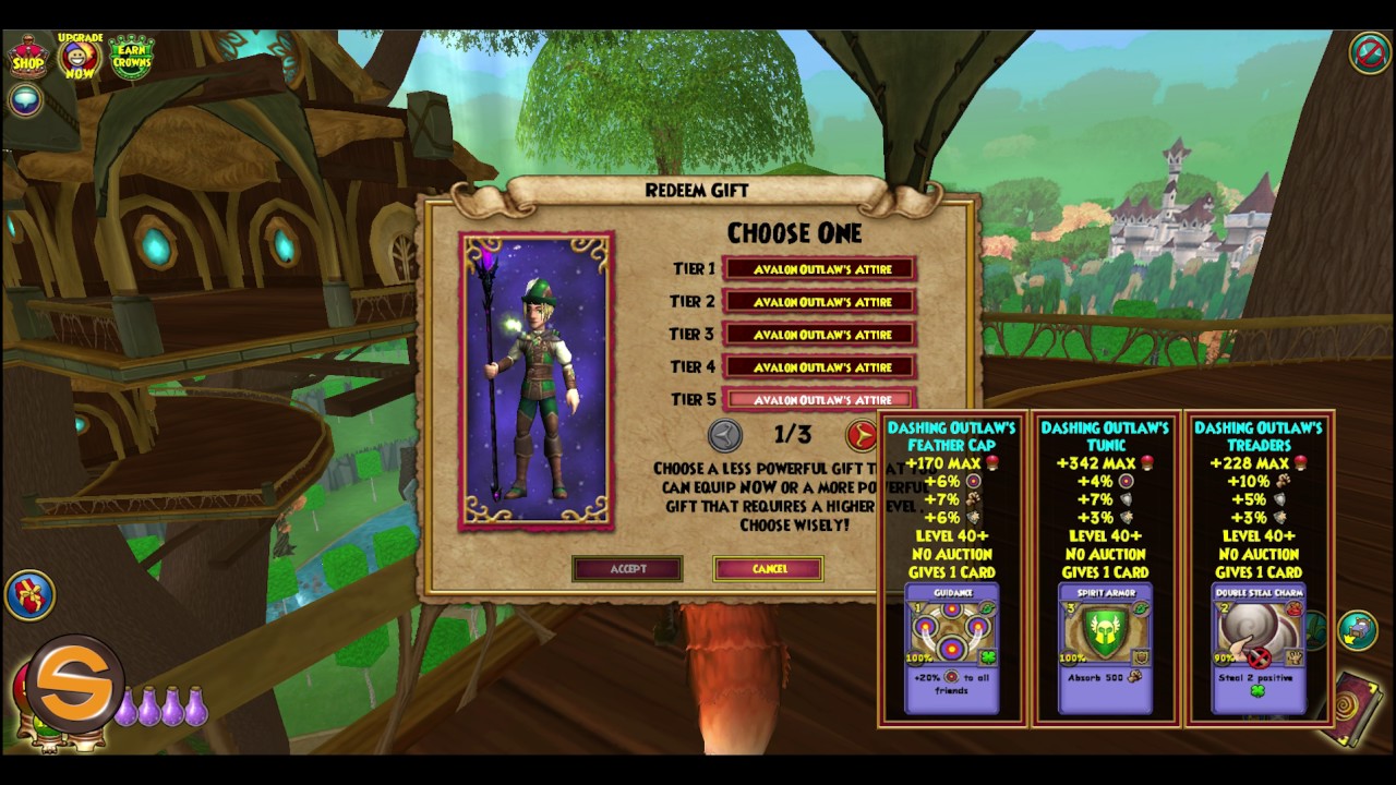 Wizard101 Avalon Outlaw's Bundle All Gear & Wand Tiers - YouTube