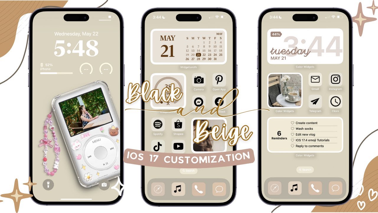 iOS 17 Aesthetic Beige Customization ~ Widgets, Home screen, Lock ...