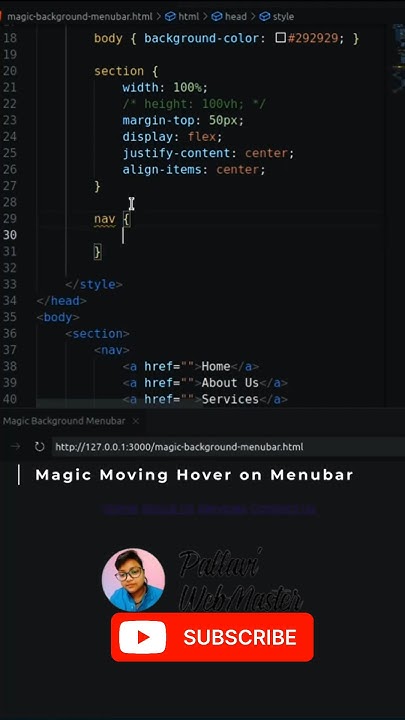Magic Moving Hover on Menubar | Background Colour Hover Effects Using HTMLCSS | #newshorts # ...