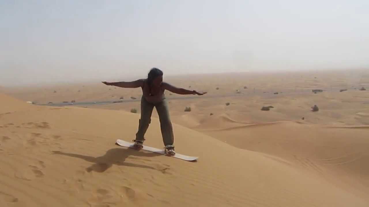 First time Sandboarding during a Safari tour in Dubai - YouTube