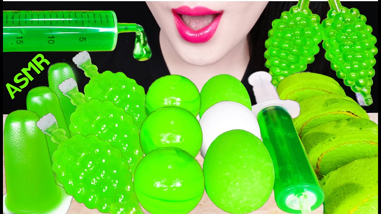 ASMR GREEN DESSERT *JELLO SHOOTER, GRAPE JELLY, CRUNCHY CHOCOLATE 젤로 슈터 ...