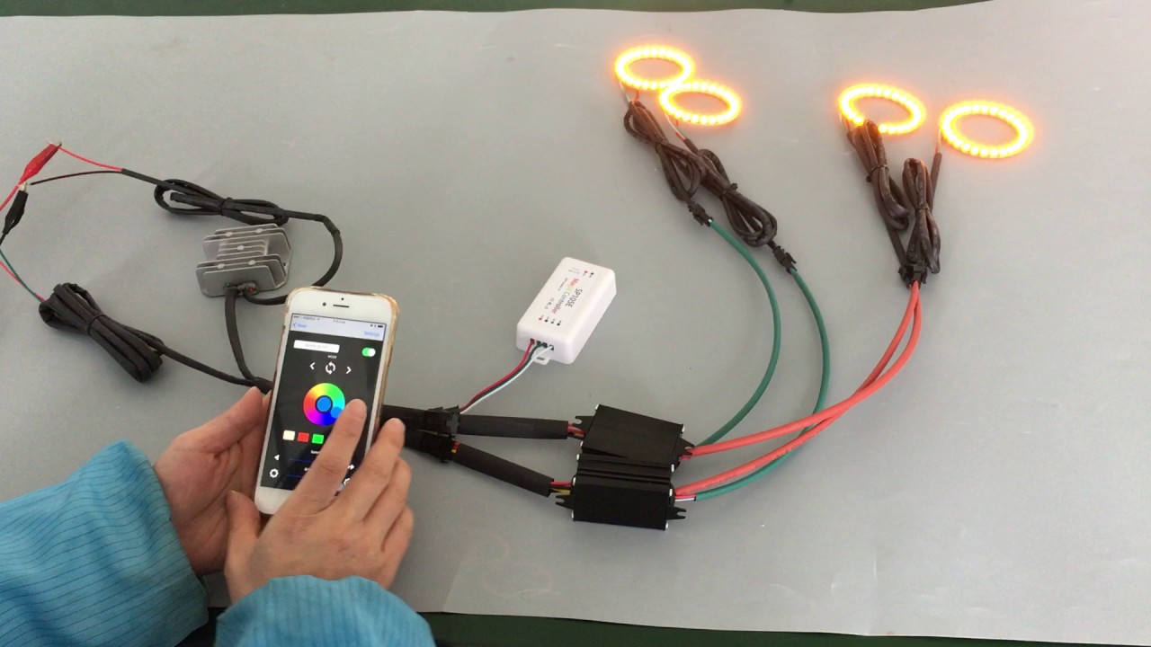 Led halo ring chasing rgb color + amber turn signal . smartphone app ...