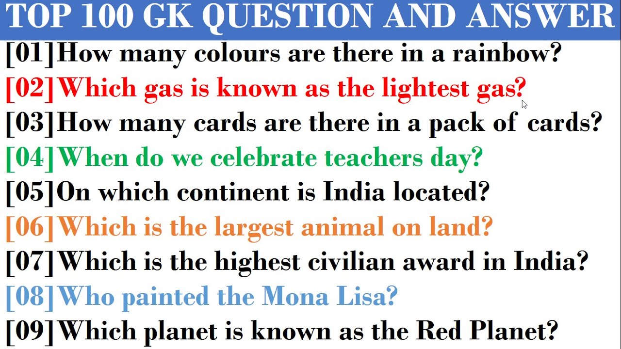 100 Interesting GK Test | Interesting GK Questions and Answer ...