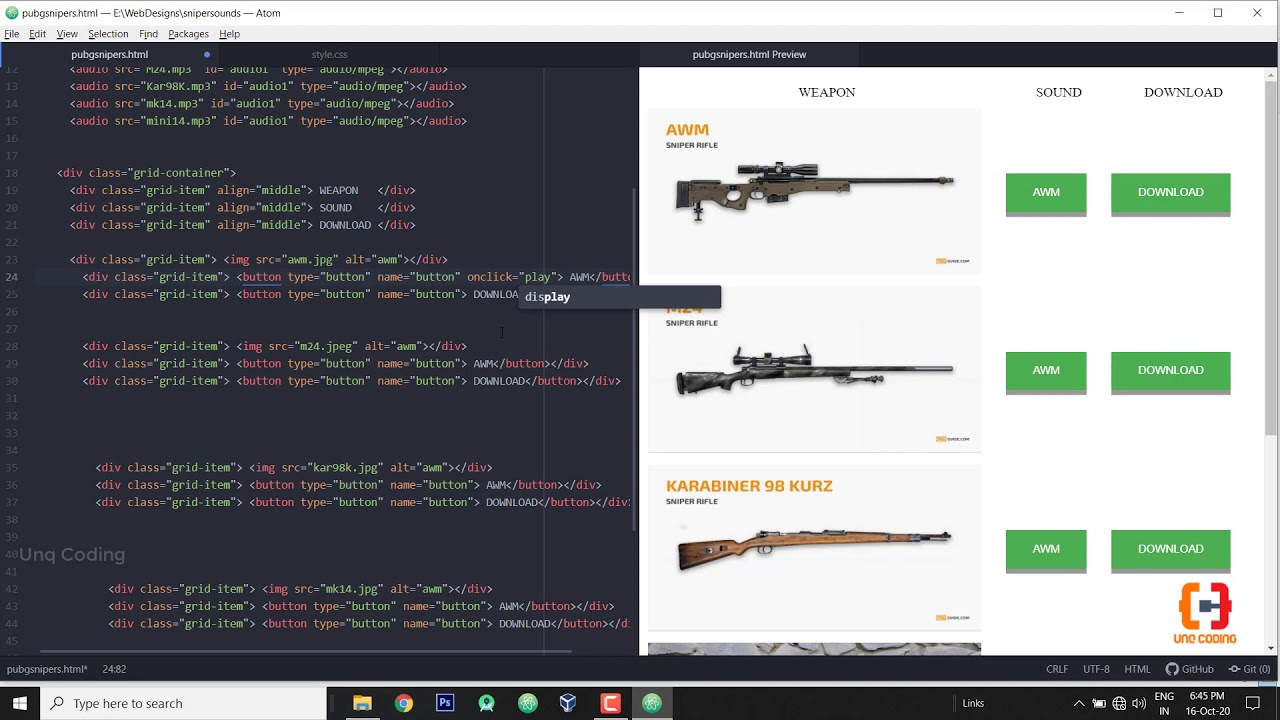 PUBG Mobile Snipers | Using HTML CSS and JS | - YouTube