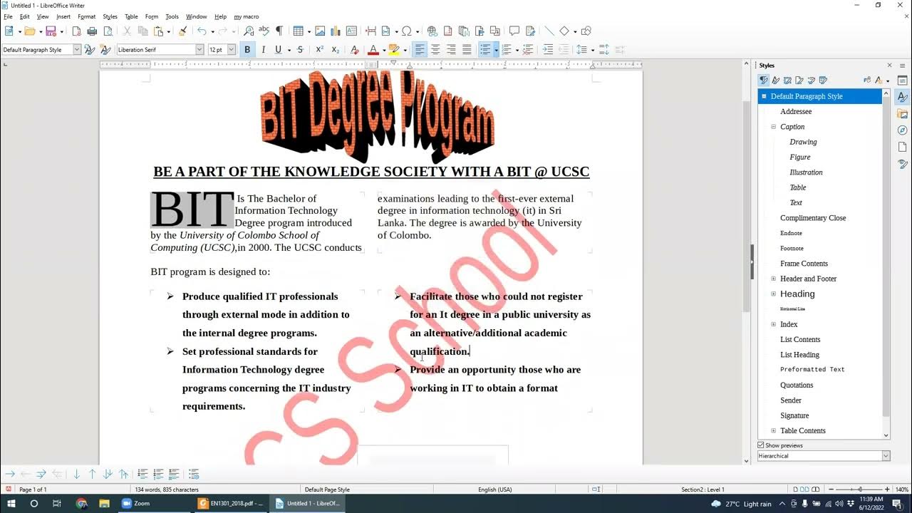 BIT Semester 1 - FOSS Writer - YouTube