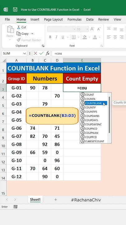 Use Countblank Function To Count Empty Cell In Excel Short Excel Excelbasic Youtube