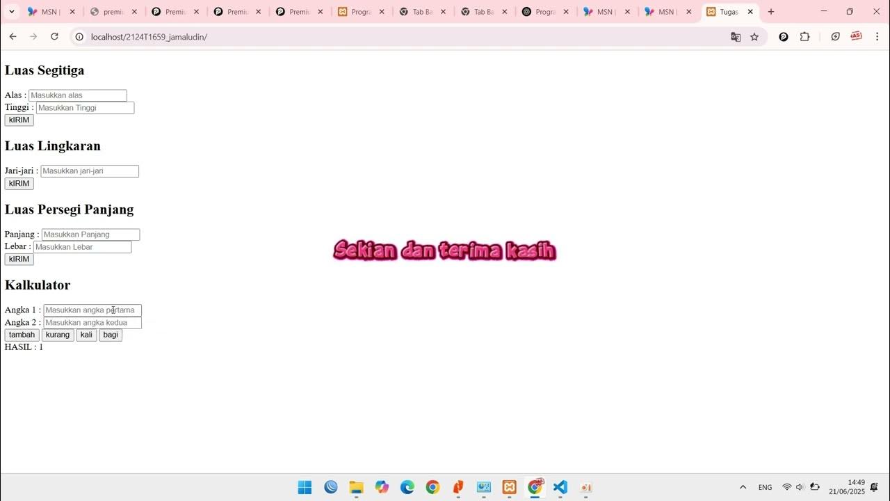 Membuat luas segitiga luas lingkaran luas persegi panjang dan kalkulator seerhana menggunakan ...