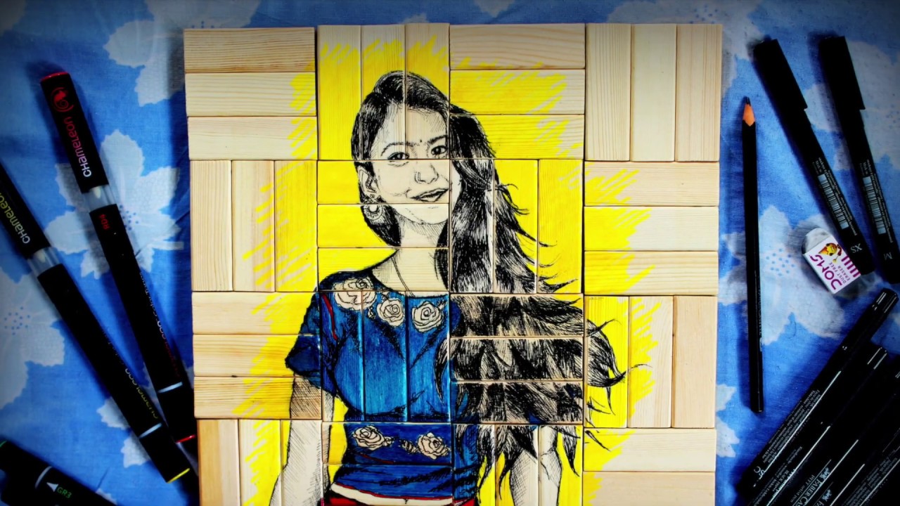 How to draw a Portrait on Jenga by Gayathri Veluri - Dyuthi Arts - YouTube