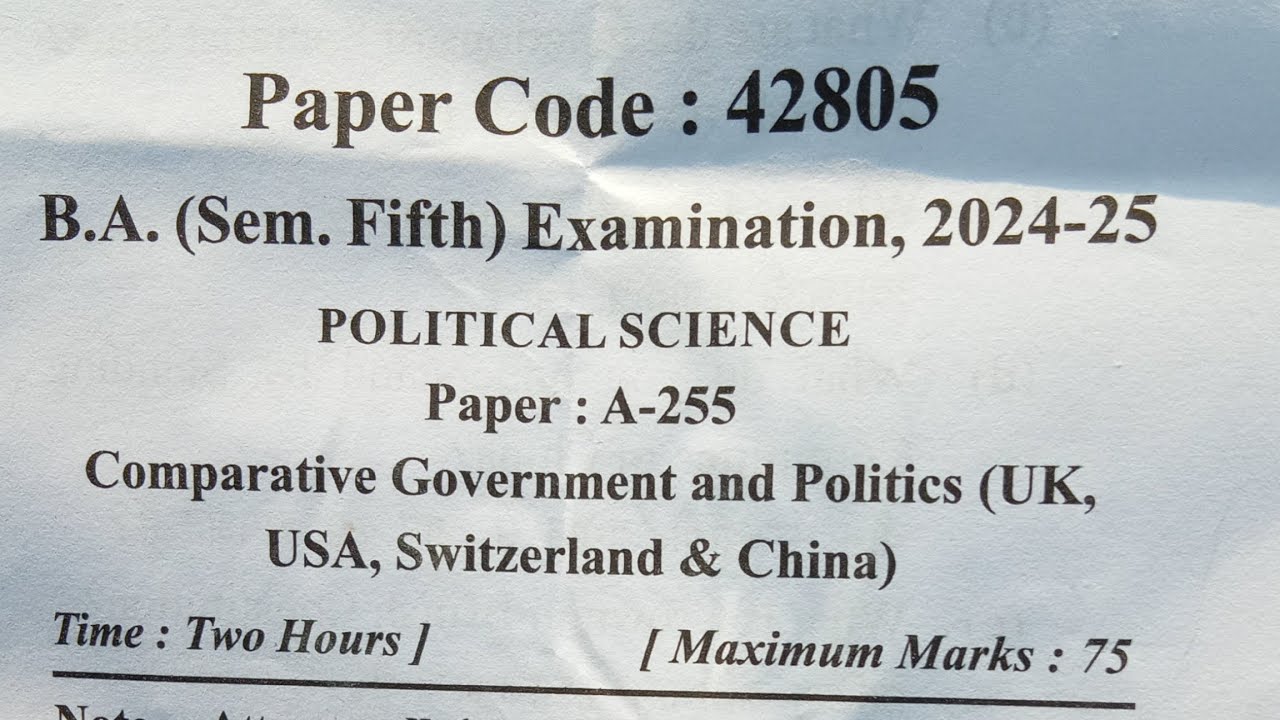 B.A. 5th Semester POLITICAL SCIENCE (1st Paper) Question Paper 2024–25 ...