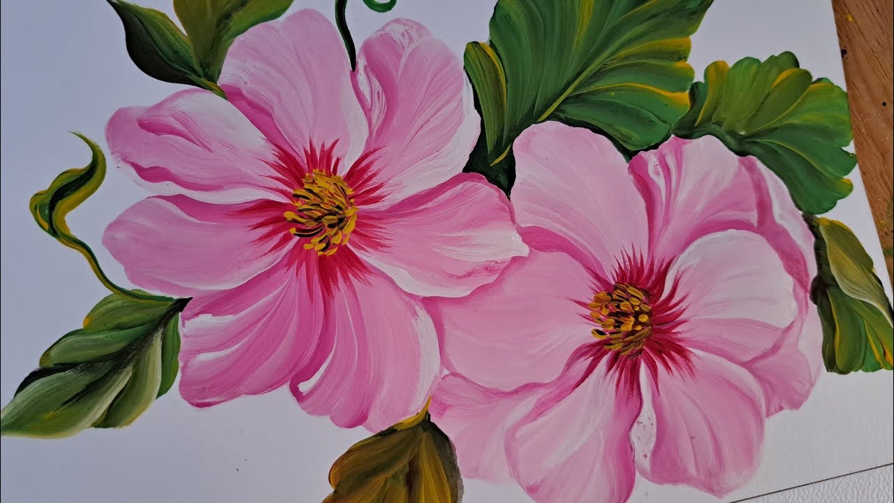 Crear una pintura de flores rosa con acrílico fluido. How to paint Pink ...