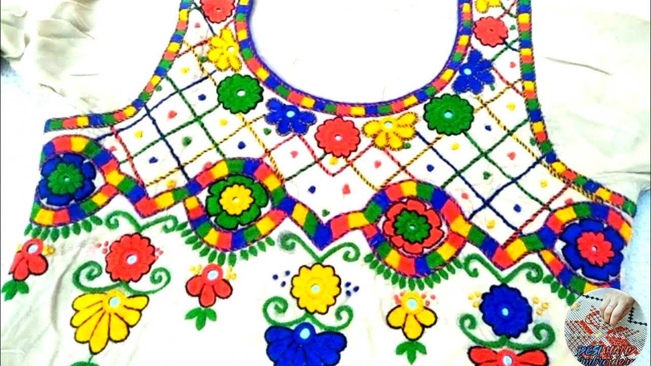 Sindhi mirror work hand embroidery Step by step sindhi stitch neck # ...
