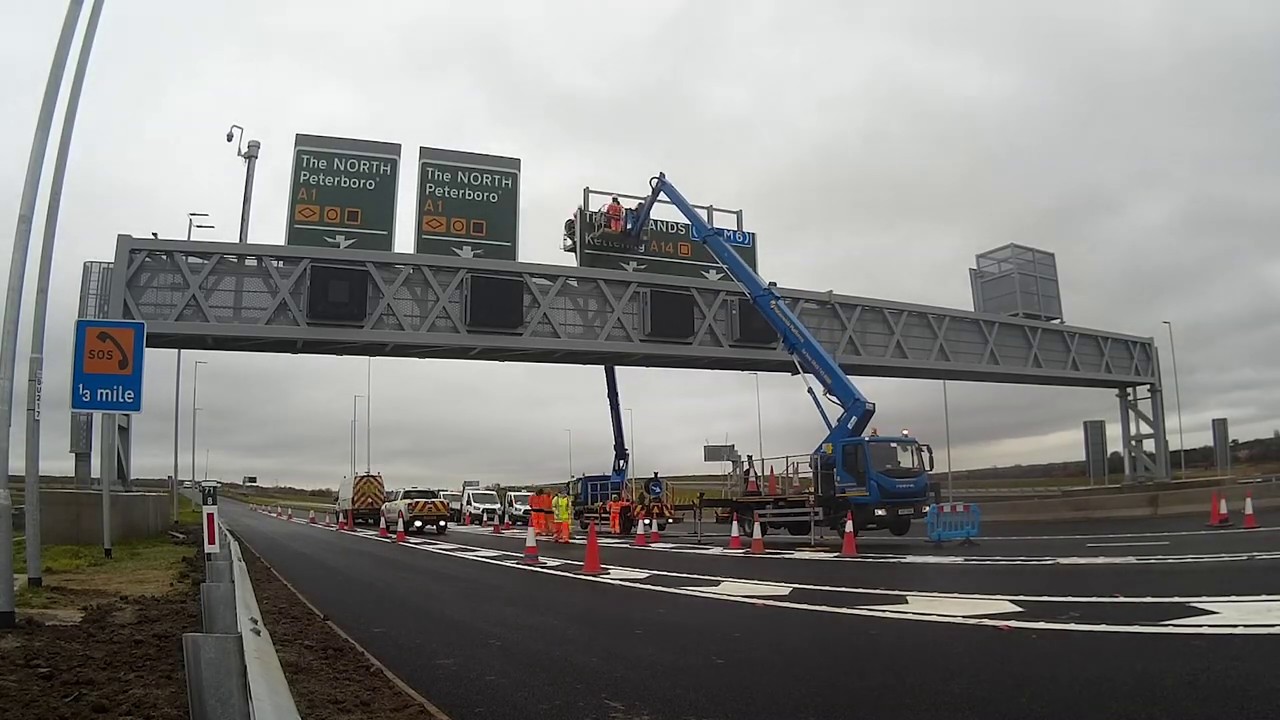 A14 Gantry Sign Installations - YouTube