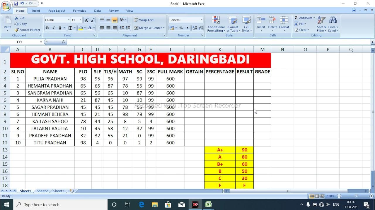 10th mark sheet in Excel - YouTube