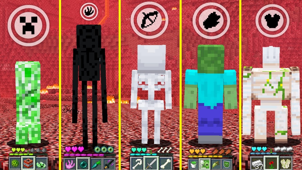 MINECRAFT HOW TO PLAY SKELETON ZOMBIE CREEPER ENDERMAN GOLEM MOBS in ...