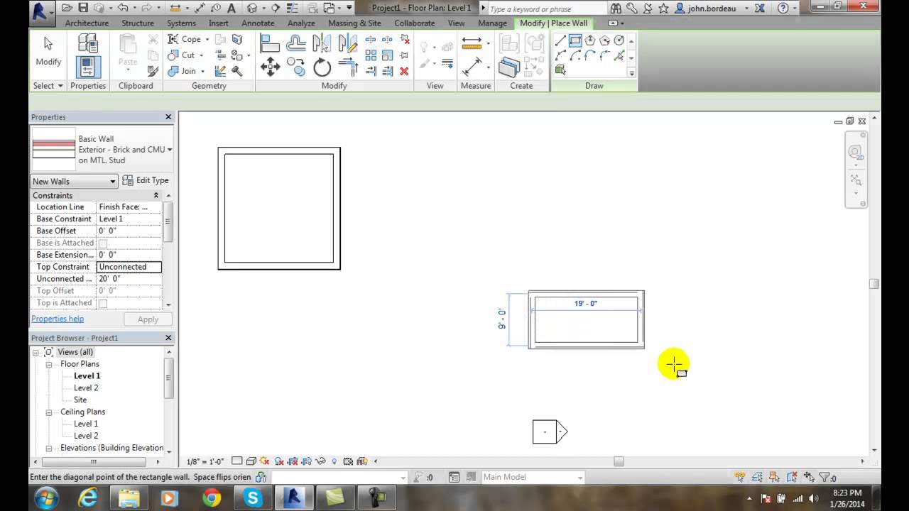 Revit 03-09 Sketching Rectangular Wall Profiles - YouTube