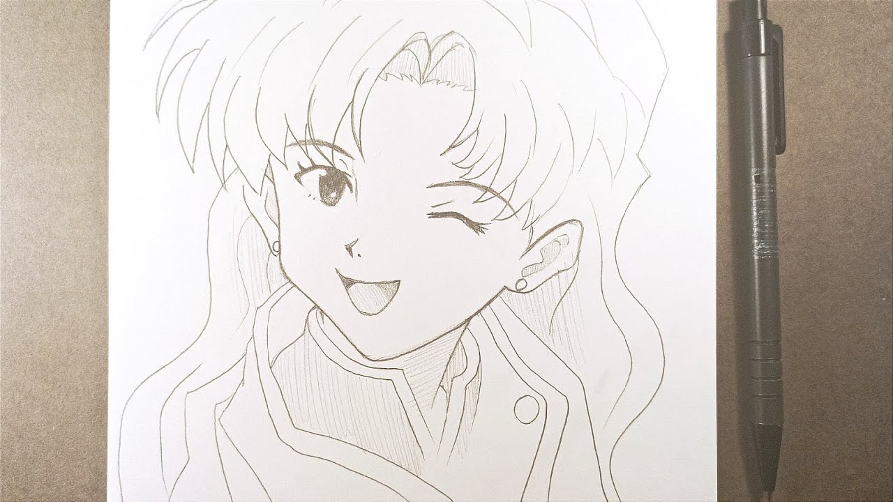 Easy anime sketch | How to draw Misato | girl face drawing - YouTube