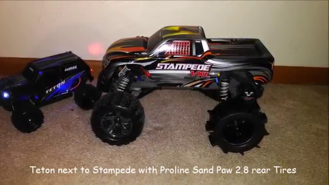 Traxxas Stampede Snowmobile, Integy sleds, Proline Sand Paw 2.8 - YouTube