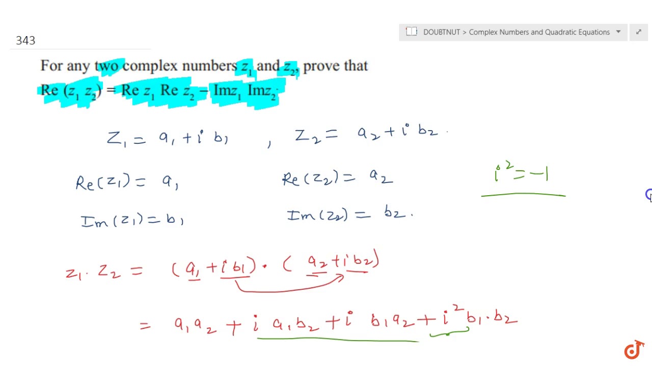 For any two complex numbers `z_1` and `z_2` , prove that `R e(z_1z_2)=R ...
