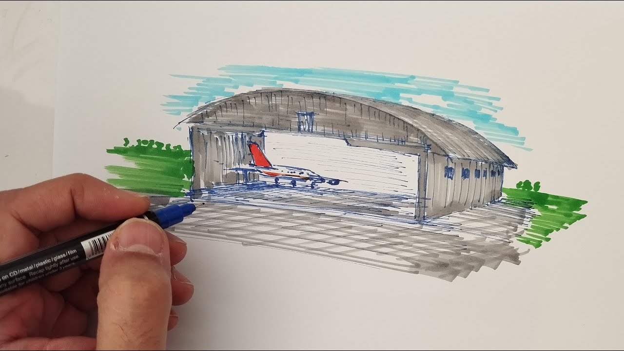 easy hangar drawing on paper for beginners - YouTube
