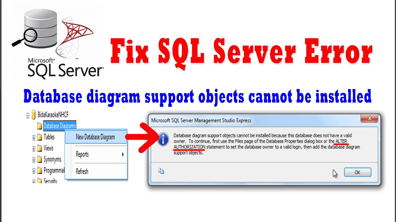 Database Diagram Support Objects Cannot Be Installed Sql Server Youtube 2902