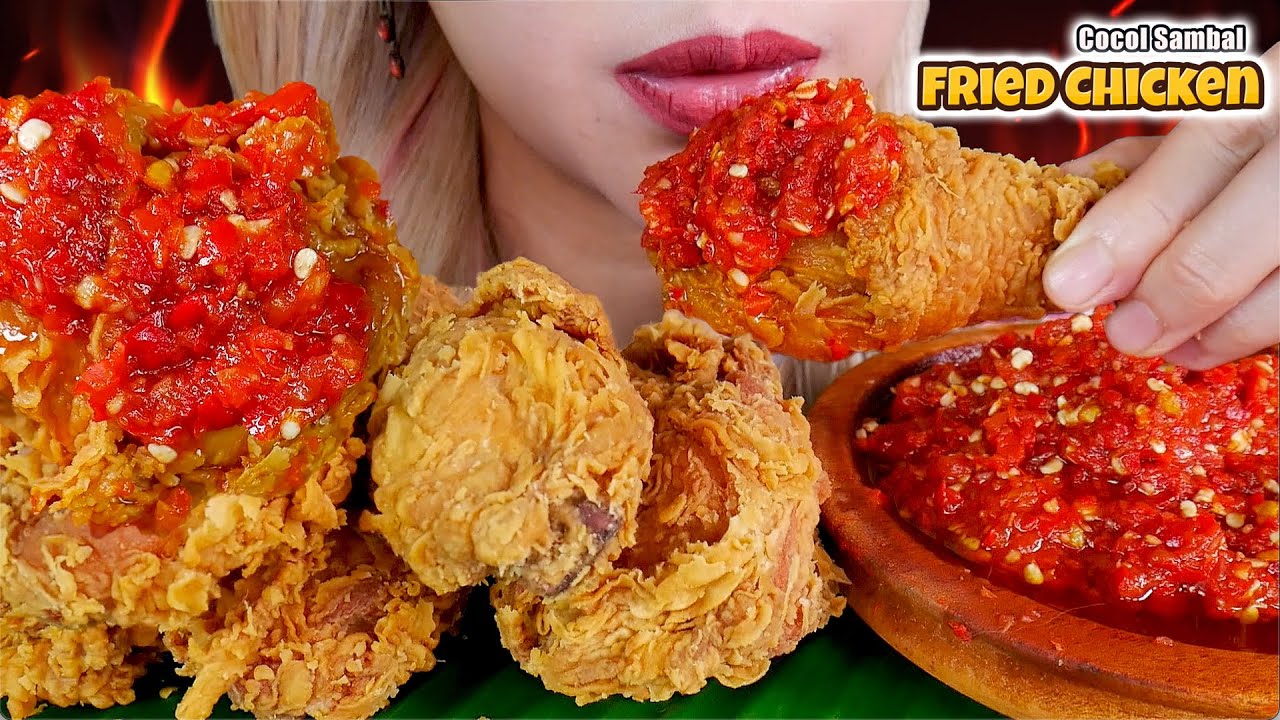 ASMR 🍗🔥AYAM GORENG COCOL SAMBAL PEDAS 1 COBEK🌶 FRIED CHICKEN DIPPED IN ...