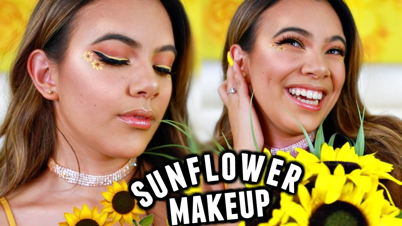 SUNFLOWER MAKEUP TUTORIAL!🌻 Yellow homecoming hair, makeup & dress ...