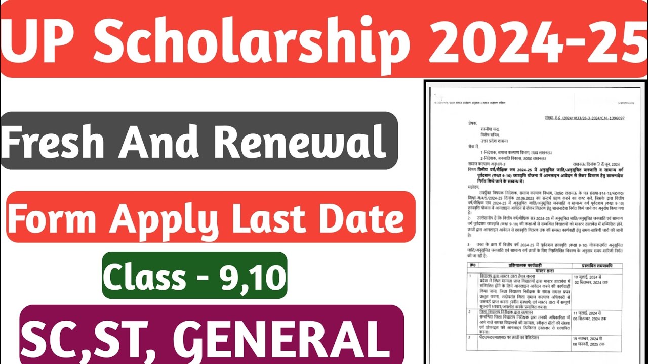 UP Scholarship Pre Matric Form Apply Last Date | UP Scholarship 2024-25 ...