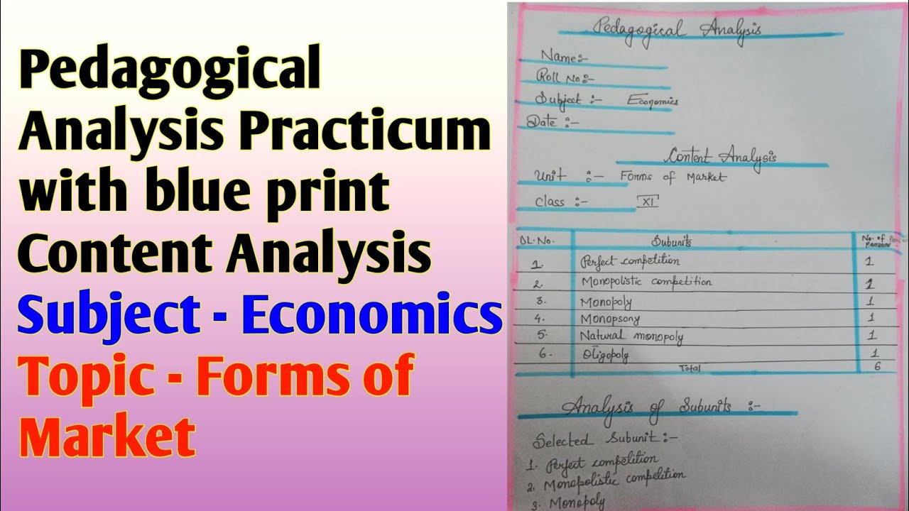 Pedagogical Analysis Practicum with blue print Content Analysis Economics Topic -Forms of market ...