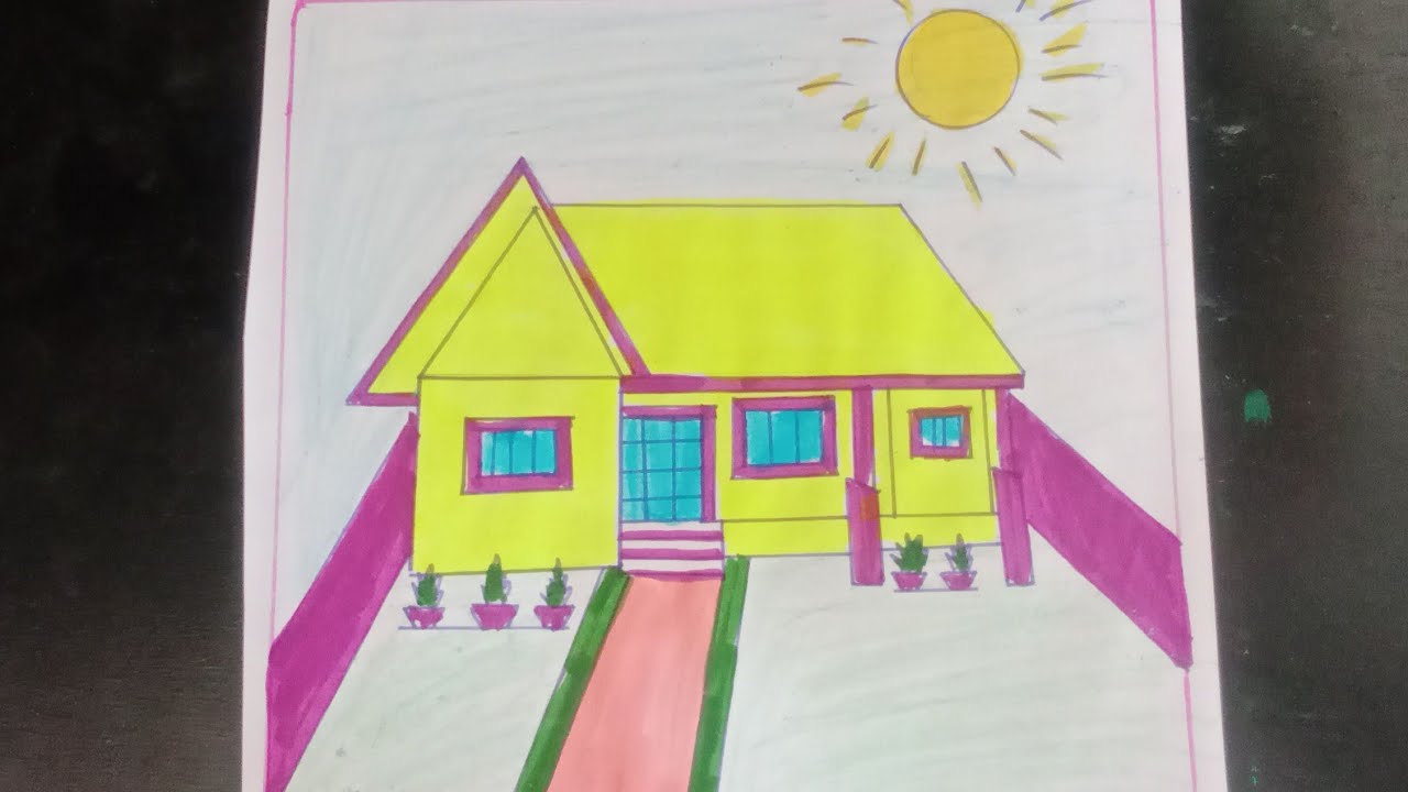 how to draw a house /drawing a huose/cloud, easy huose drawing - YouTube