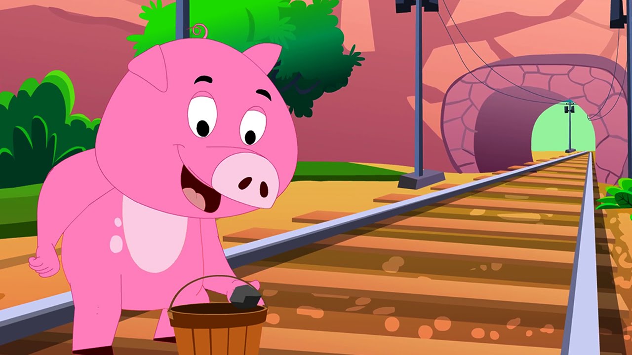 Piggy on the Railway Line Picking Up Stones - Nursery Rhyme with Lyrics ...